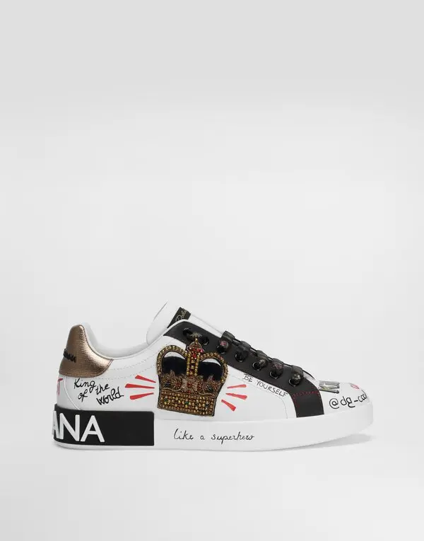 Dolce & Gabbana Portofino Sneakers In Printed Nappa Calfskin With Crown Patch