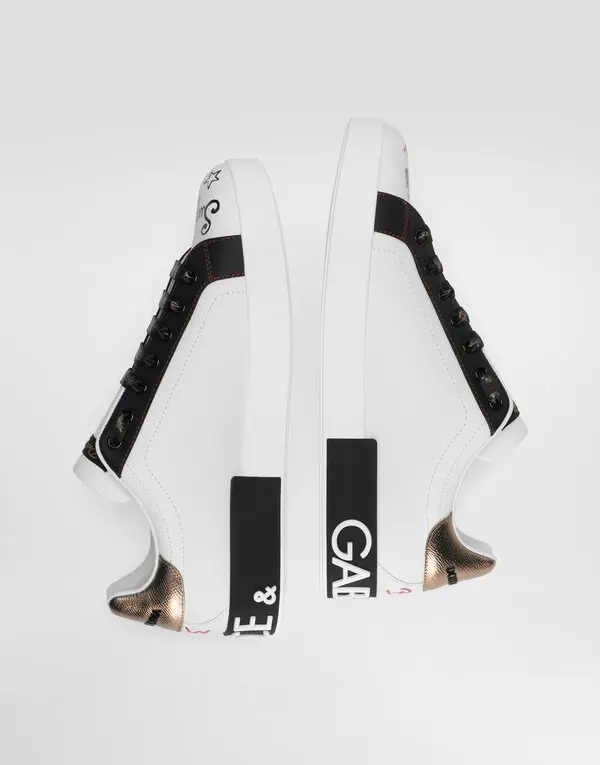 Dolce & Gabbana Portofino Sneakers In Printed Nappa Calfskin With Crown Patch