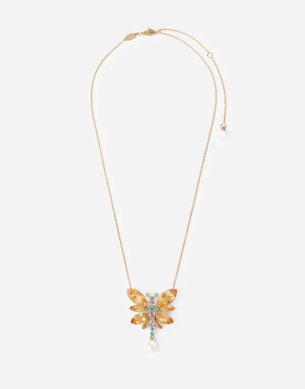 Dolce & Gabbana Butterfly 18-carat Yellow Necklace With Citrines - Gold