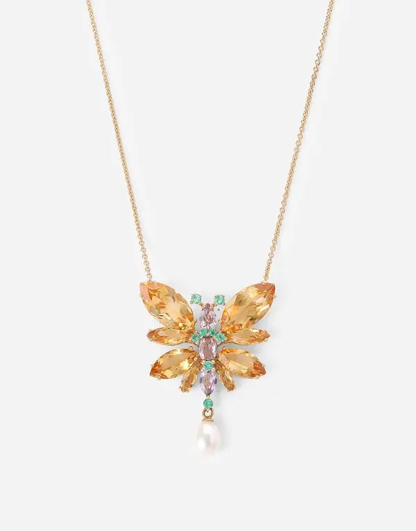 Dolce & Gabbana Butterfly Citrine And Emerald Necklace