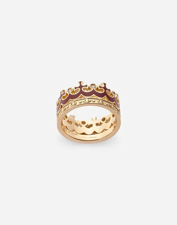 Dolce & Gabbana Crown Ring With Diamonds And Enamel - Gold