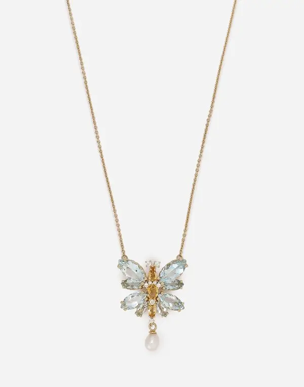 Dolce & Gabbana Butterfly Necklace With Aquamarine, Citrine, Diamond And Pearl