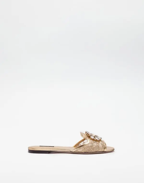 Dolce & Gabbana Lace Slippers With Crystals - Gold