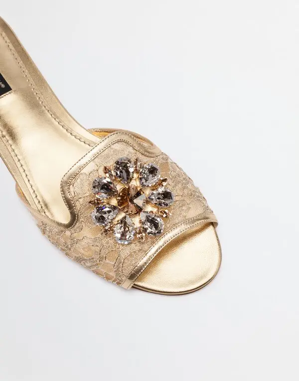 Dolce & Gabbana Lace Slippers With Crystals - Gold