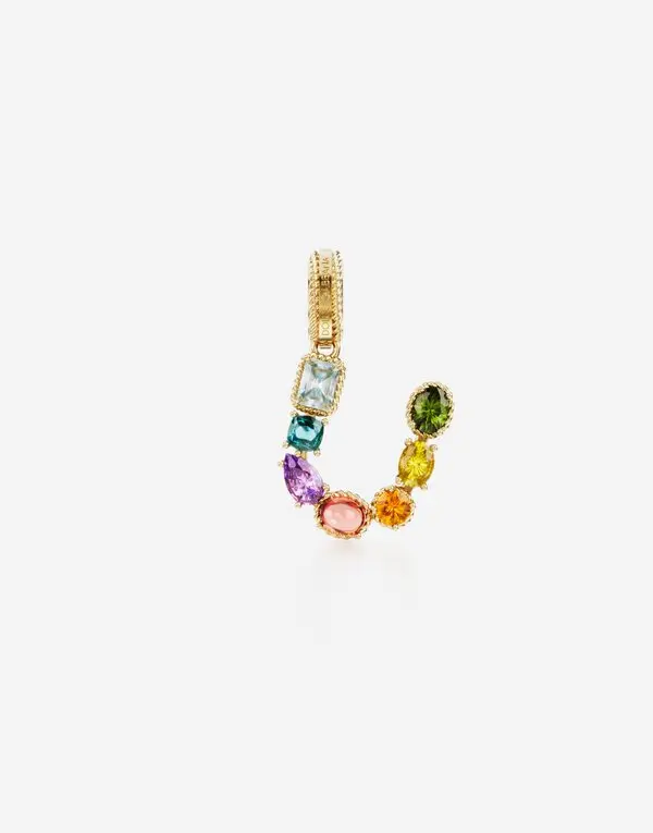 Dolce & Gabbana Charm In U Lettering With 18-carat Yellow And Multicolored Gems - Gold