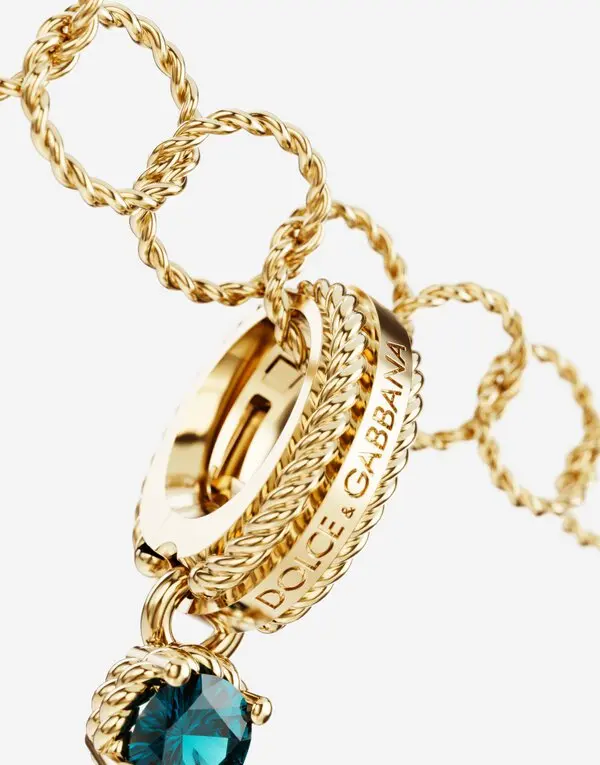 Dolce & Gabbana V Lettering Charm In 18-carat Yellow And Multicolored Gems