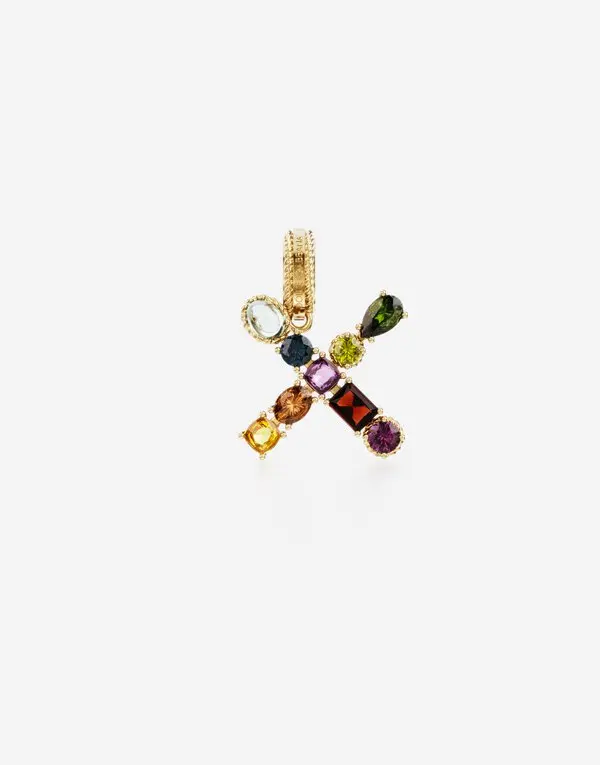 Dolce & Gabbana Charm With Lettering In 18-carat Yellow And Multicolored Gems - Gold