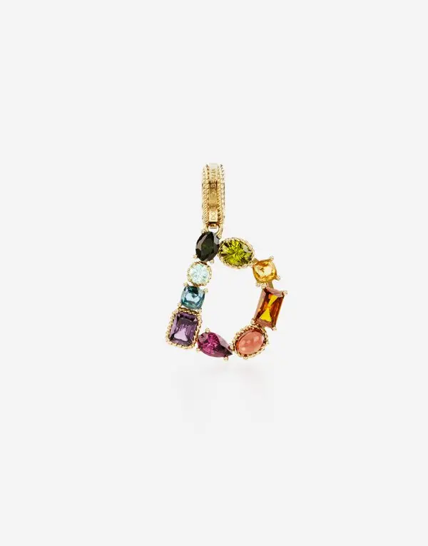 Dolce & Gabbana D Lettering Charm In 18-carat Yellow With Gemstones - Gold