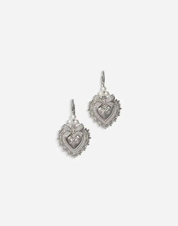 Dolce & Gabbana Devotion Diamond And Pearl Earrings - White Gold