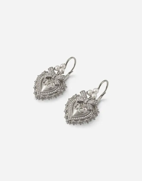 Dolce & Gabbana Devotion Diamond And Pearl Earrings - White Gold