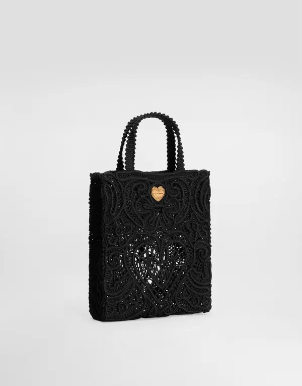 Dolce & Gabbana Small Cordonetto Lace Beatrice Shopper Bag - Black