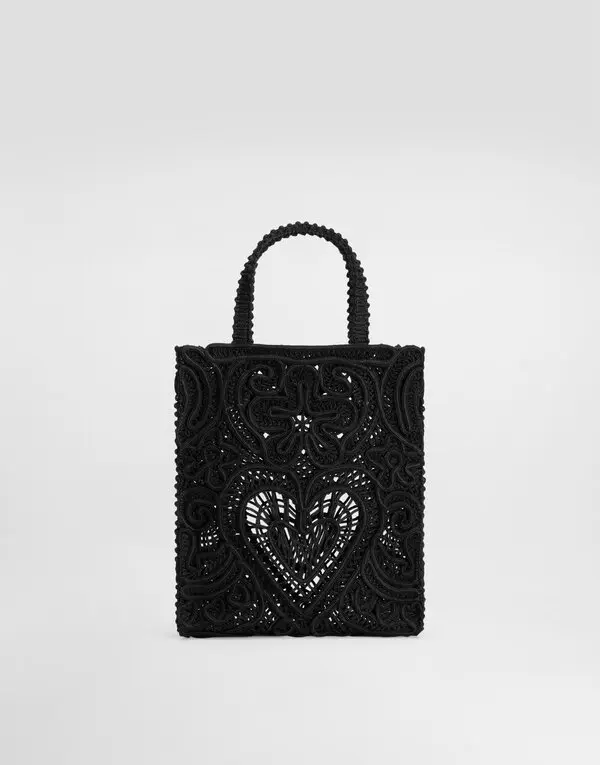 Dolce & Gabbana Small Cordonetto Lace Beatrice Shopper Bag - Black