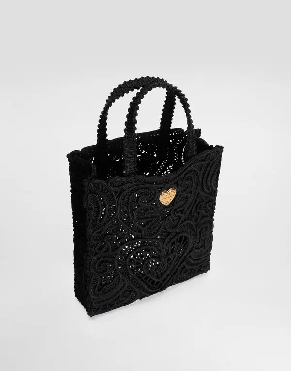 Dolce & Gabbana Small Cordonetto Lace Beatrice Shopper Bag - Black