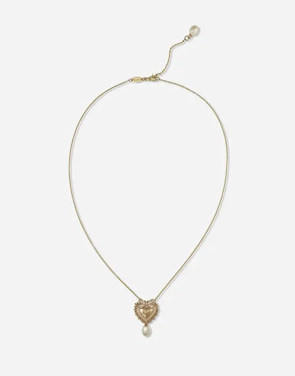 Dolce & Gabbana Devotion Necklace With Diamonds And Pearls - Yellow Gold