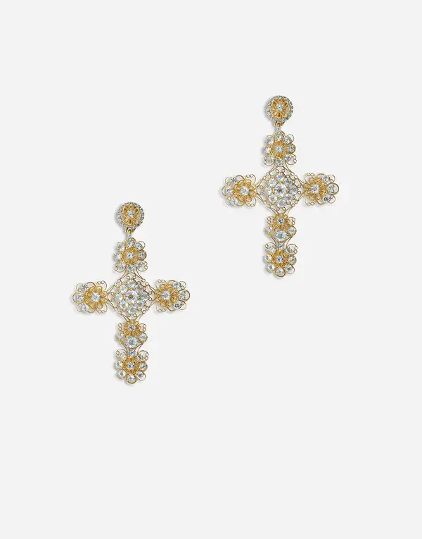 Dolce & Gabbana Pizzo Earrings In Yellow With Aquamarines - Gold