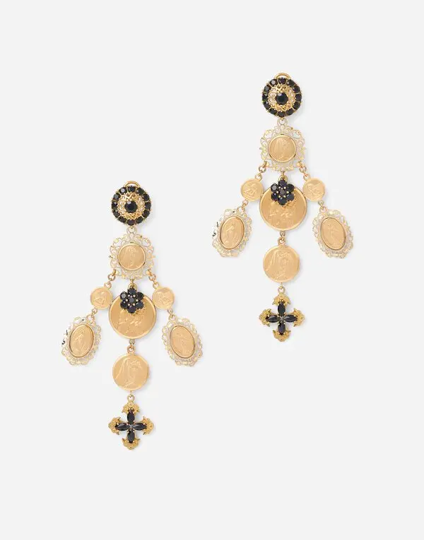 Dolce & Gabbana Sicily Dangle Earrings With Black Sapphires - Gold