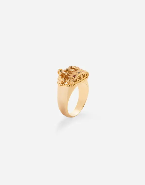 Dolce & Gabbana Royal Crown Ring In 18kt Yellow With Rubies And Sapphire