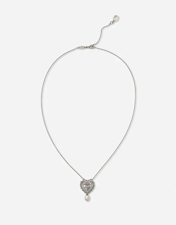Dolce & Gabbana Devotion Necklace With Diamonds And Pearls - White Gold