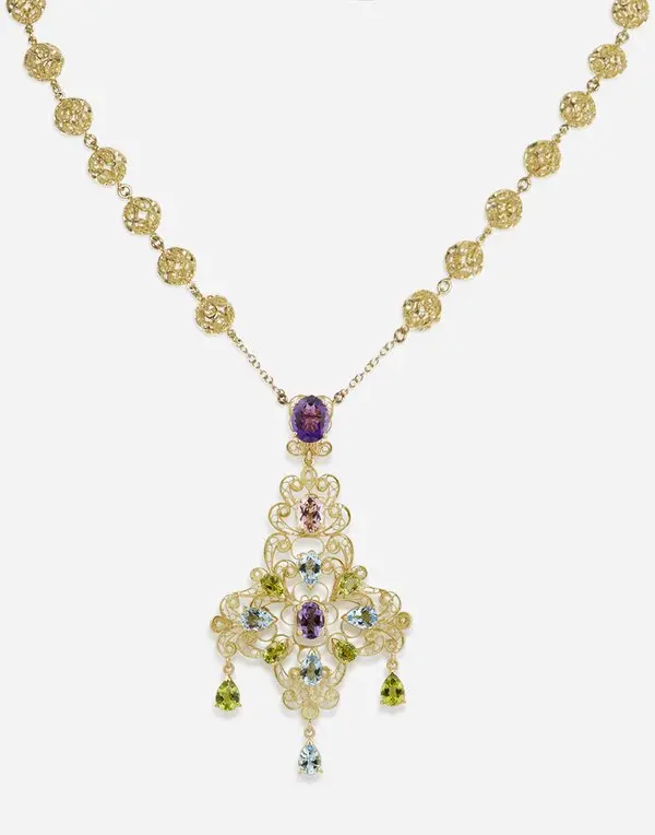 Dolce & Gabbana 18-carat Yellow Filigree Gemstone Necklace