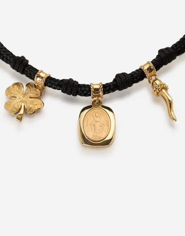 Dolce & Gabbana Sicily Fabric Bracelet With Pendant In 18-karat Yellow And Red Gold - Yellow/red