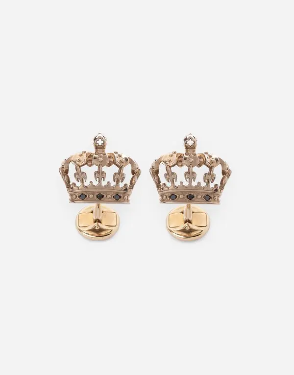 Dolce & Gabbana Crown Cufflinks With Black Diamonds - White Gold