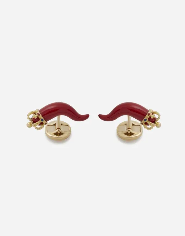 Dolce & Gabbana Good Luck Cufflinks In Enamelled Yellow - Gold