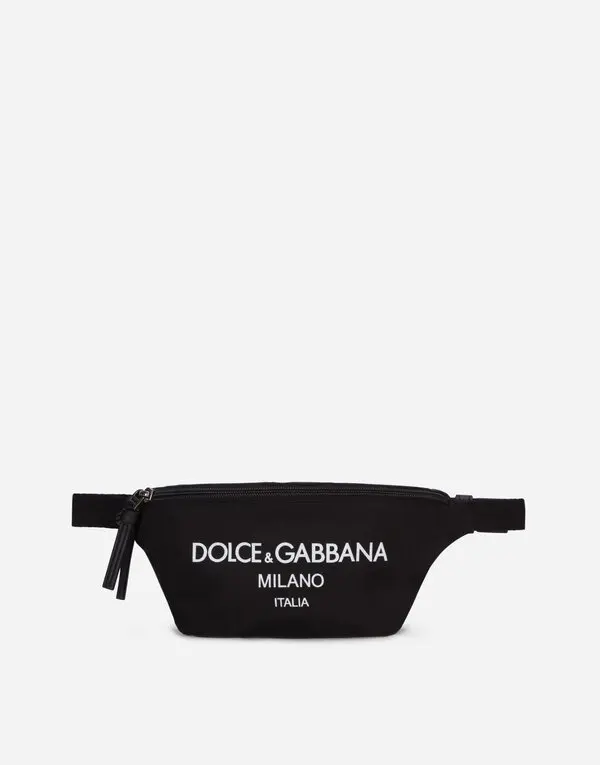 Dolce & Gabbana Nylon Pocket Belt Bag With Rubberized Logo - Black