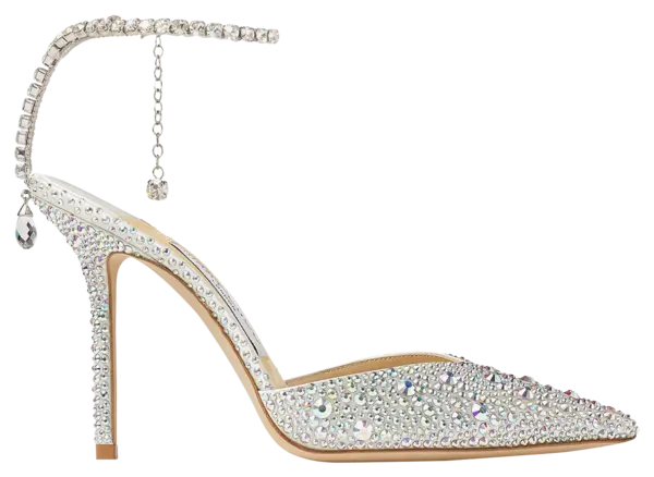 JIMMY CHOO Saeda 100 Embellished Satin Pumps - Neutral