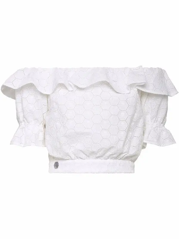 Philipp Plein Off-shoulder Lace Blouse - White