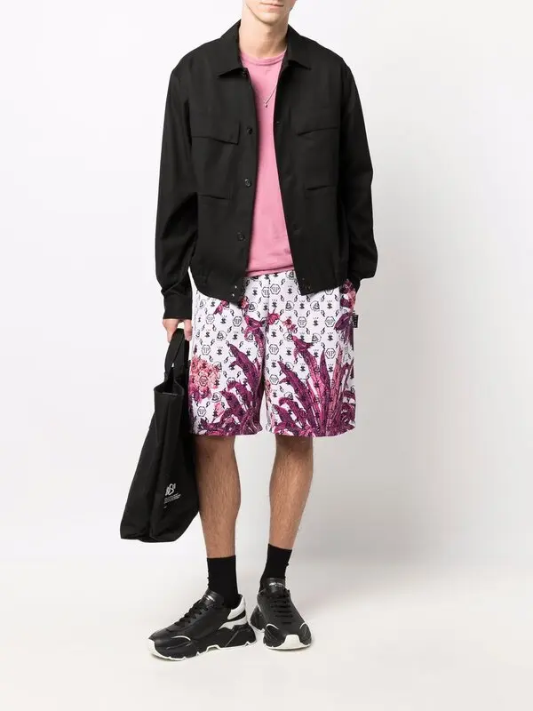 Philipp Plein Floral Logo Drawstring Shorts