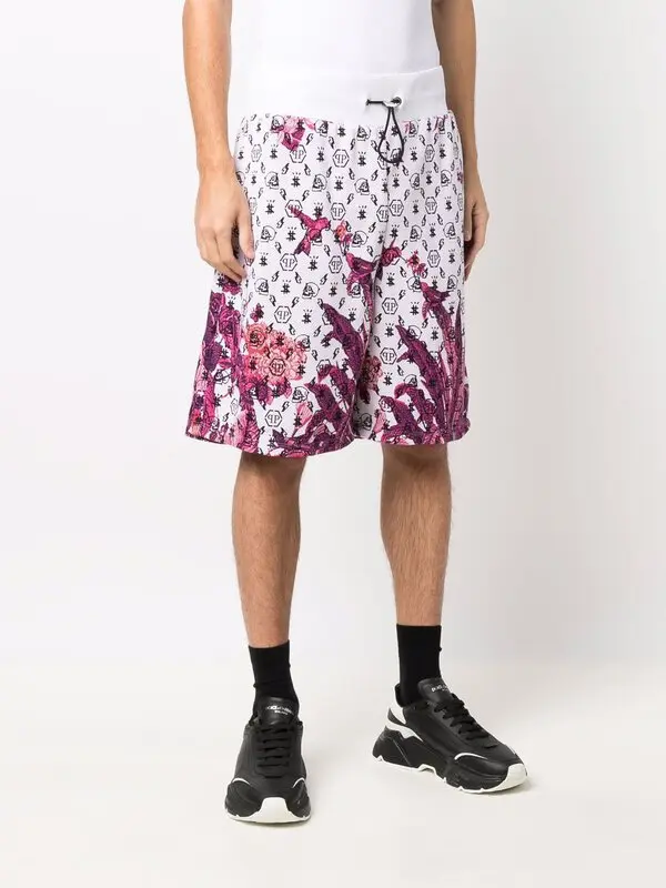 Philipp Plein Floral Logo Drawstring Shorts