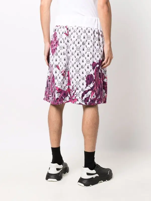 Philipp Plein Floral Logo Drawstring Shorts