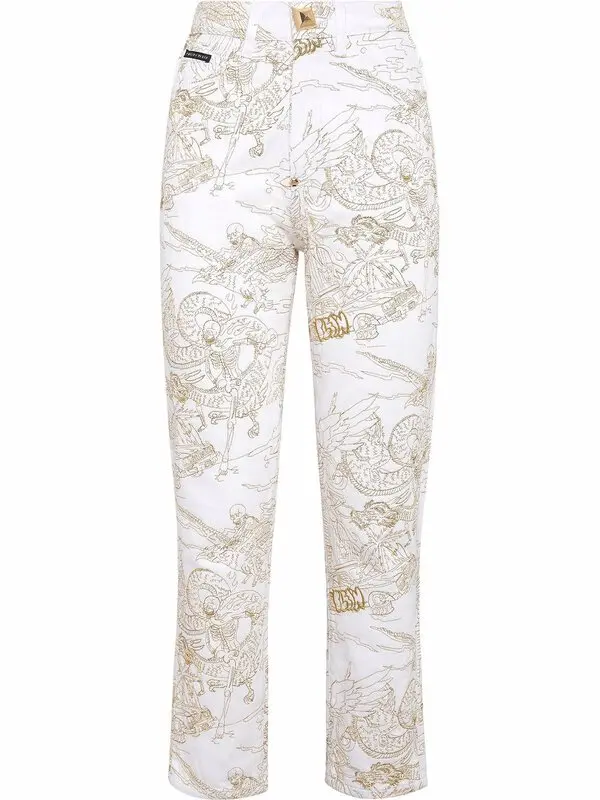 Philipp Plein Skeleton-print Cropped Jeans