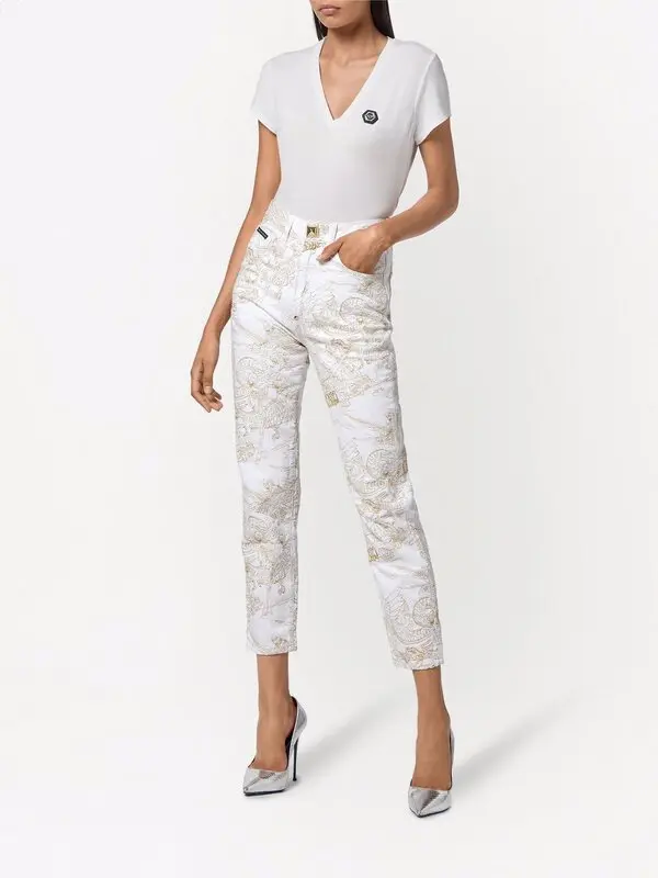 Philipp Plein Skeleton-print Cropped Jeans