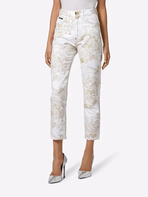 Philipp Plein Skeleton-print Cropped Jeans