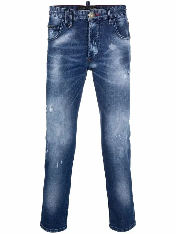 Philipp Plein Distressed Skinny-cut Jeans - Blue