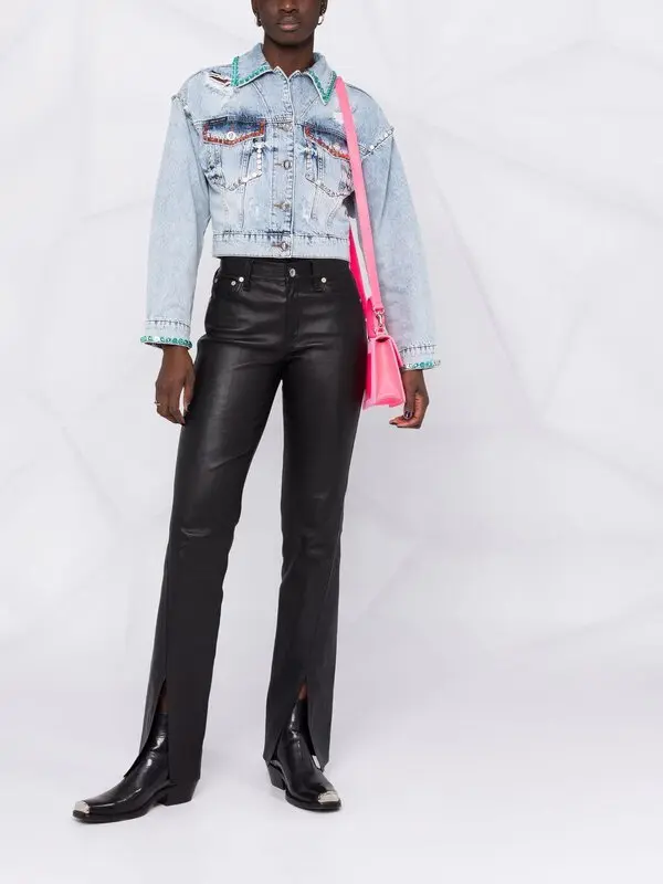 Philipp Plein Crystal-embellished Distressed Denim Jacket