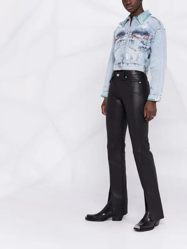Philipp Plein Crystal-embellished Distressed Denim Jacket