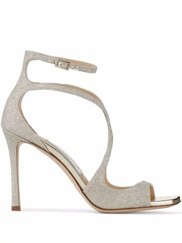 JIMMY CHOO Azia 95mm Glitter Sandals - Silver