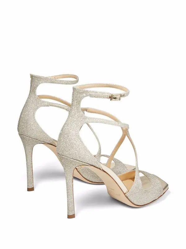 JIMMY CHOO Azia 95mm Glitter Sandals - Silver