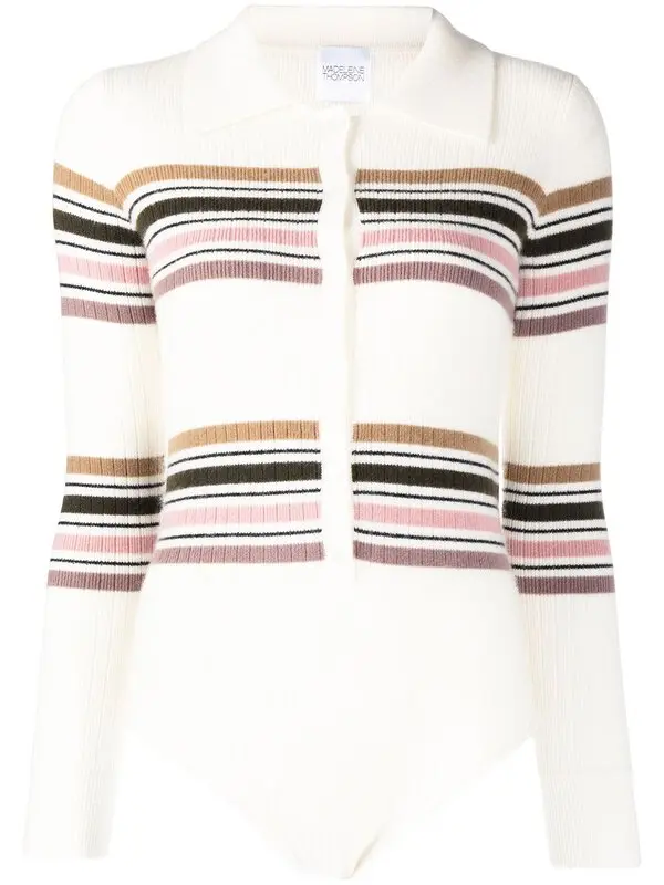 MADELEINE THOMPSON Cetus Striped Knit Bodysuit - White