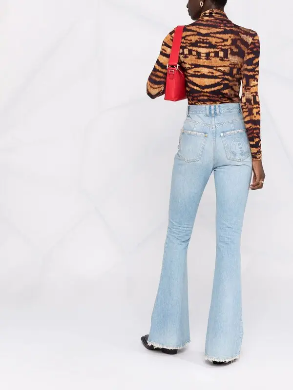 Balmain Monogram Bootcut Jeans - Blue