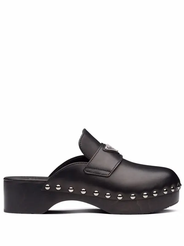 Prada - Triangle-logo Studded Clogs