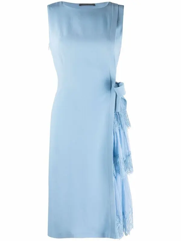 Alberta Ferretti Sleeveless Midi Dress With Ruffle Detail - Blue
