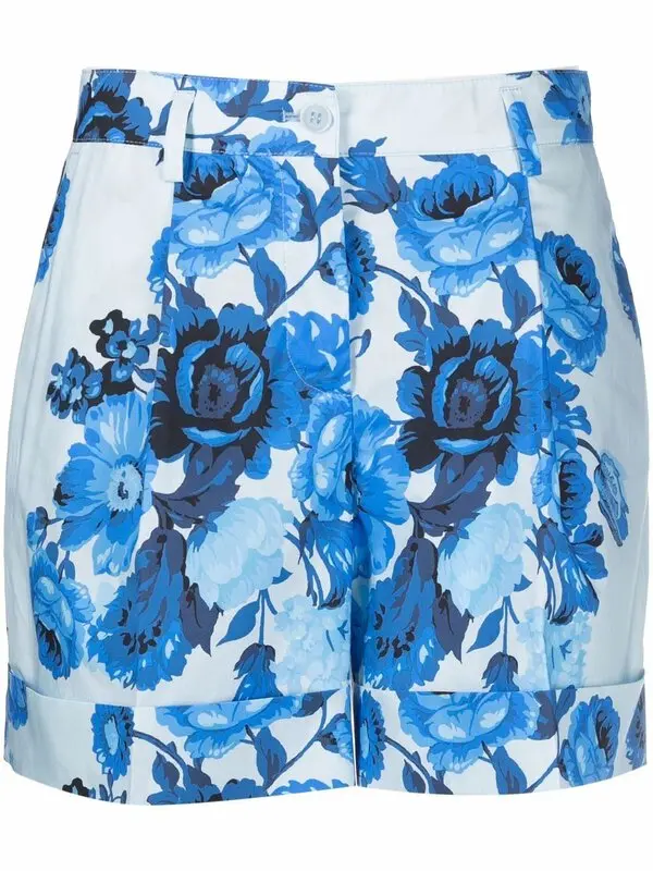 P.a.r.o.s.h Floral-print High-waisted Shorts - Blue