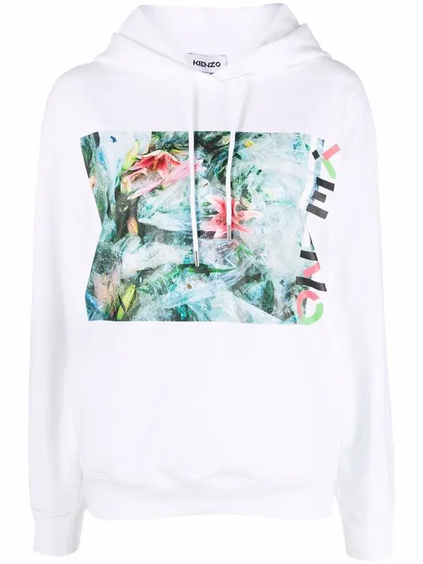 Kenzo Abstract-pattern Print Hoodie - White