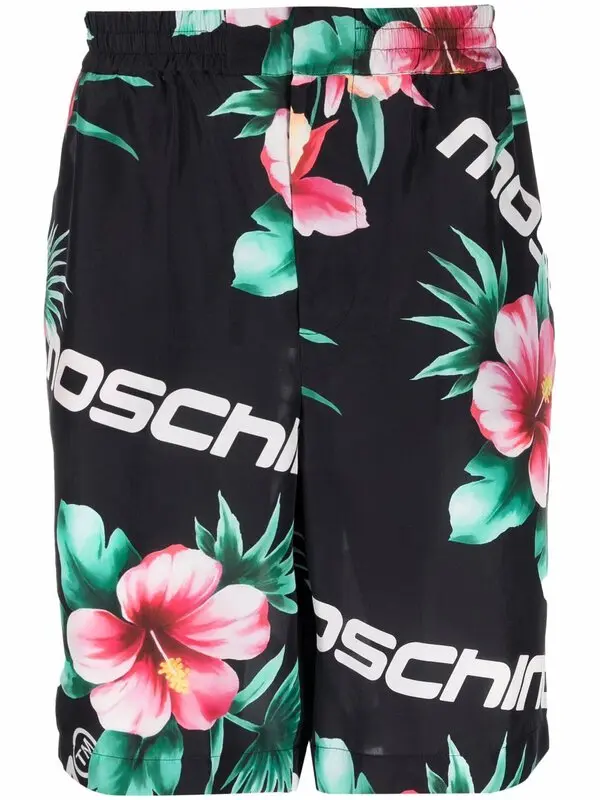 Moschino Floral-print Silk Shorts - Black