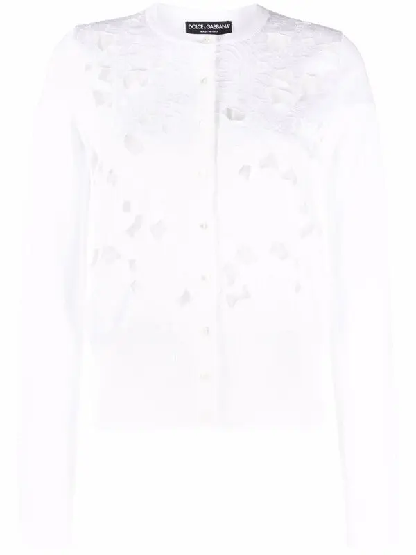 Dolce & Gabbana Floral-embroidery Openwork Cardigan - White