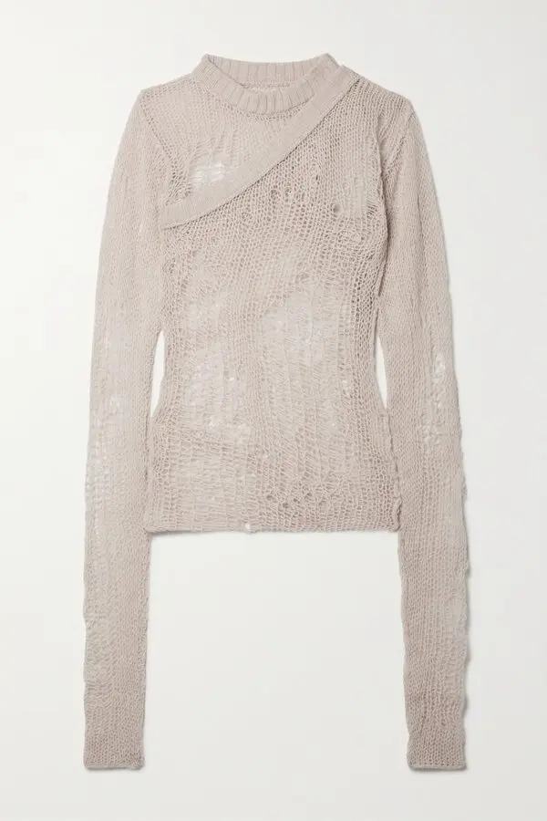 Rick Owens Distressed Open-knit Cashmere And Wool-blend Sweater