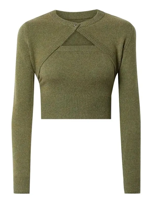 DEVEAUX Clara Merino Wool And Cashmere-blend Top And Cardigan Set